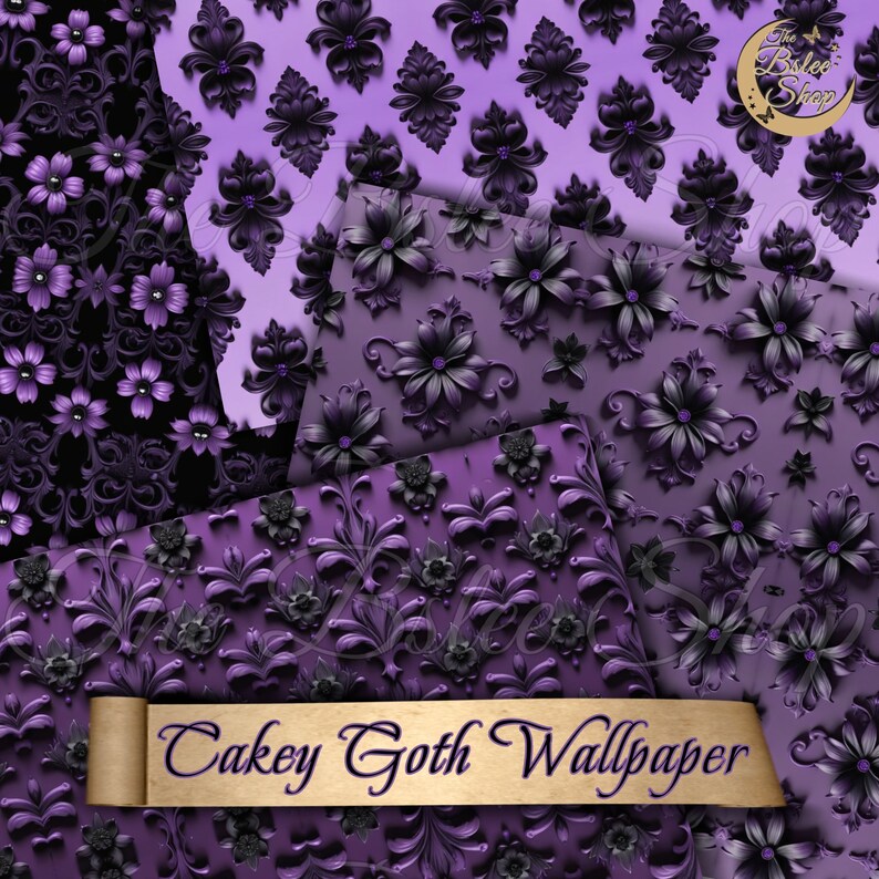 Gothic Purple Wallpaper, Floral Dollhouse Decor, Cakey Texture Paper ...