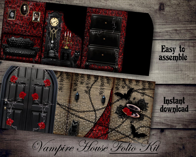 Gothic Vampire Junk Journal Folio Kit, Halloween Scrapbooking (PDF) - Etsy