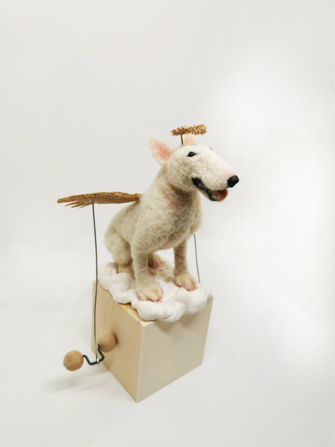 Needle Felted Bull Terrier Automata, Angel Dog, Mechanical Automaton ...