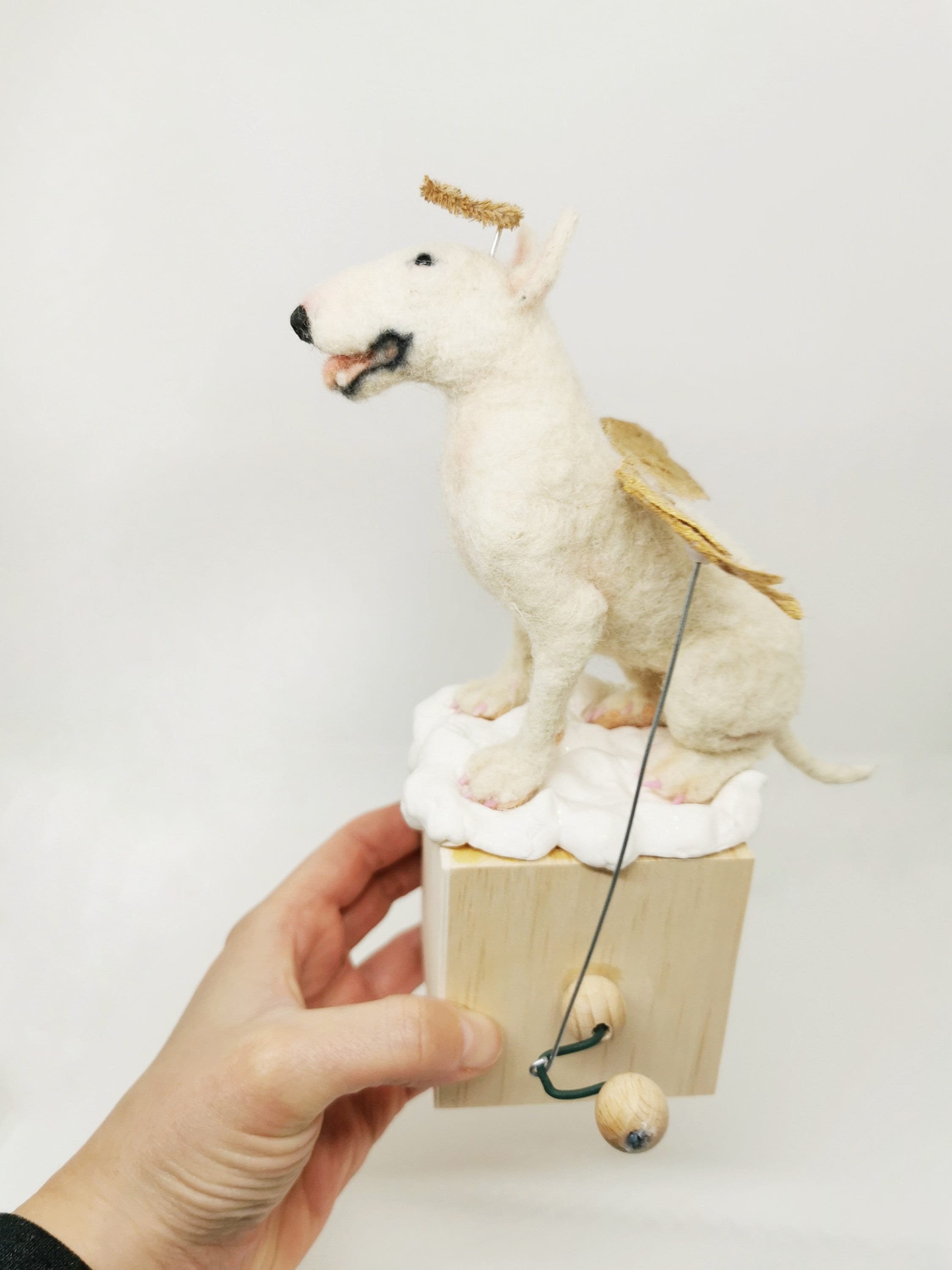 Needle Felted Bull Terrier Automata, Angel Dog, Mechanical Automaton ...