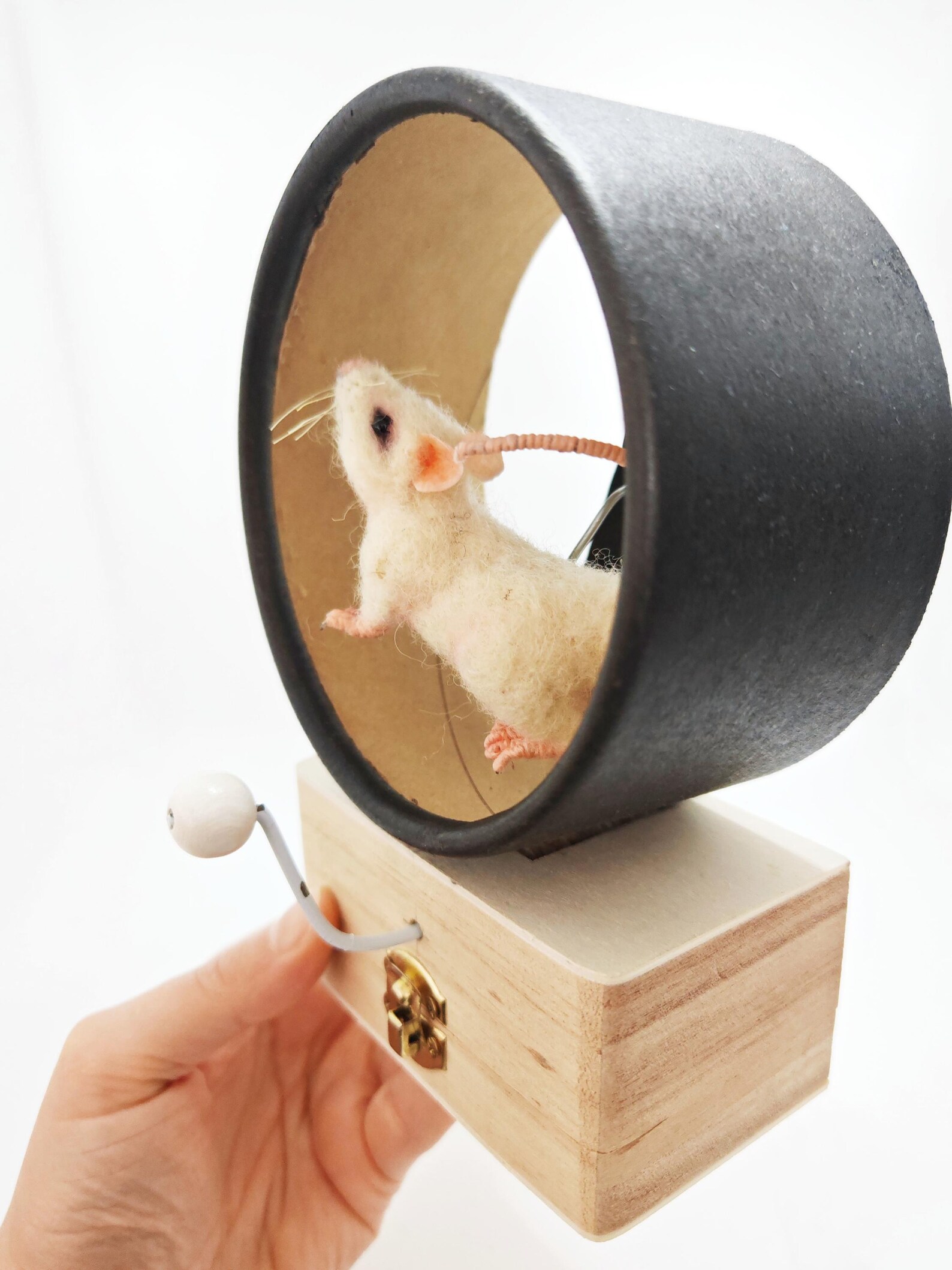 Needle-felted Mouse in Running Wheel Automata, Mechanical Automaton ...