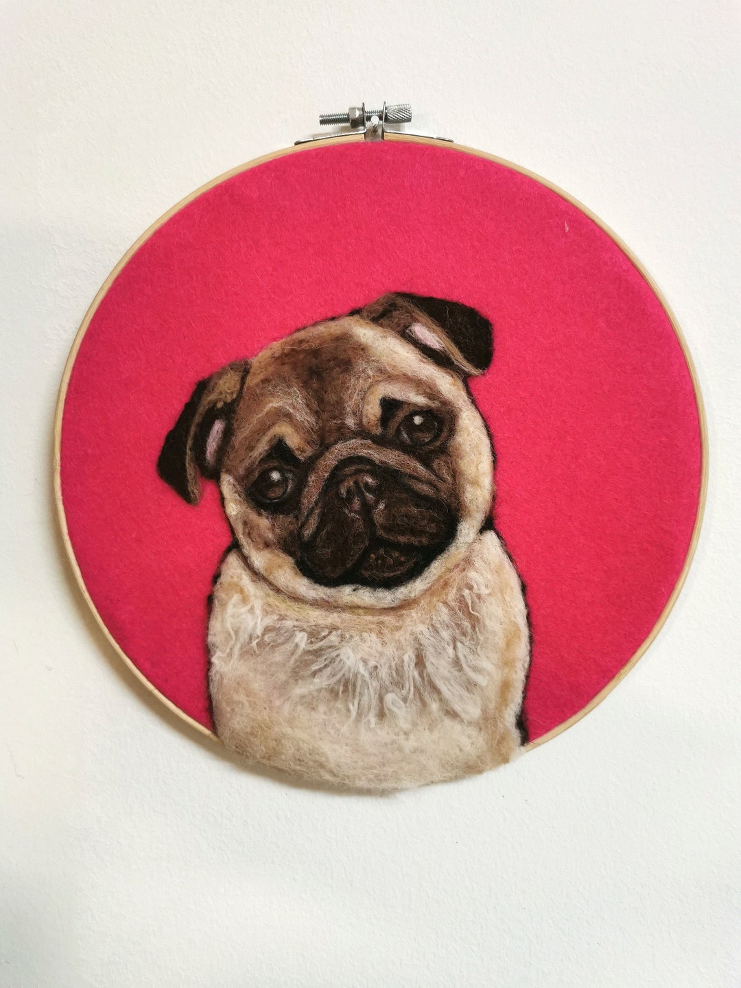 Needle Felted Pug, 2D Dog Portrait, Unique, Made of Wool, Great ...