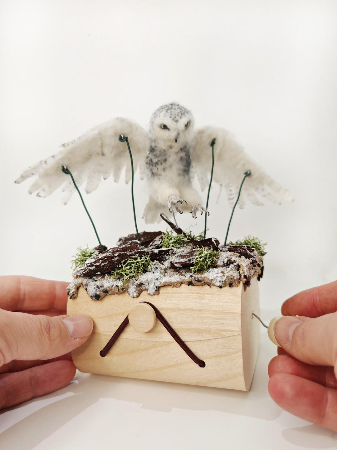 Needle Felted Snow Owl Automata, Mechanical Automaton, Kinetic ...