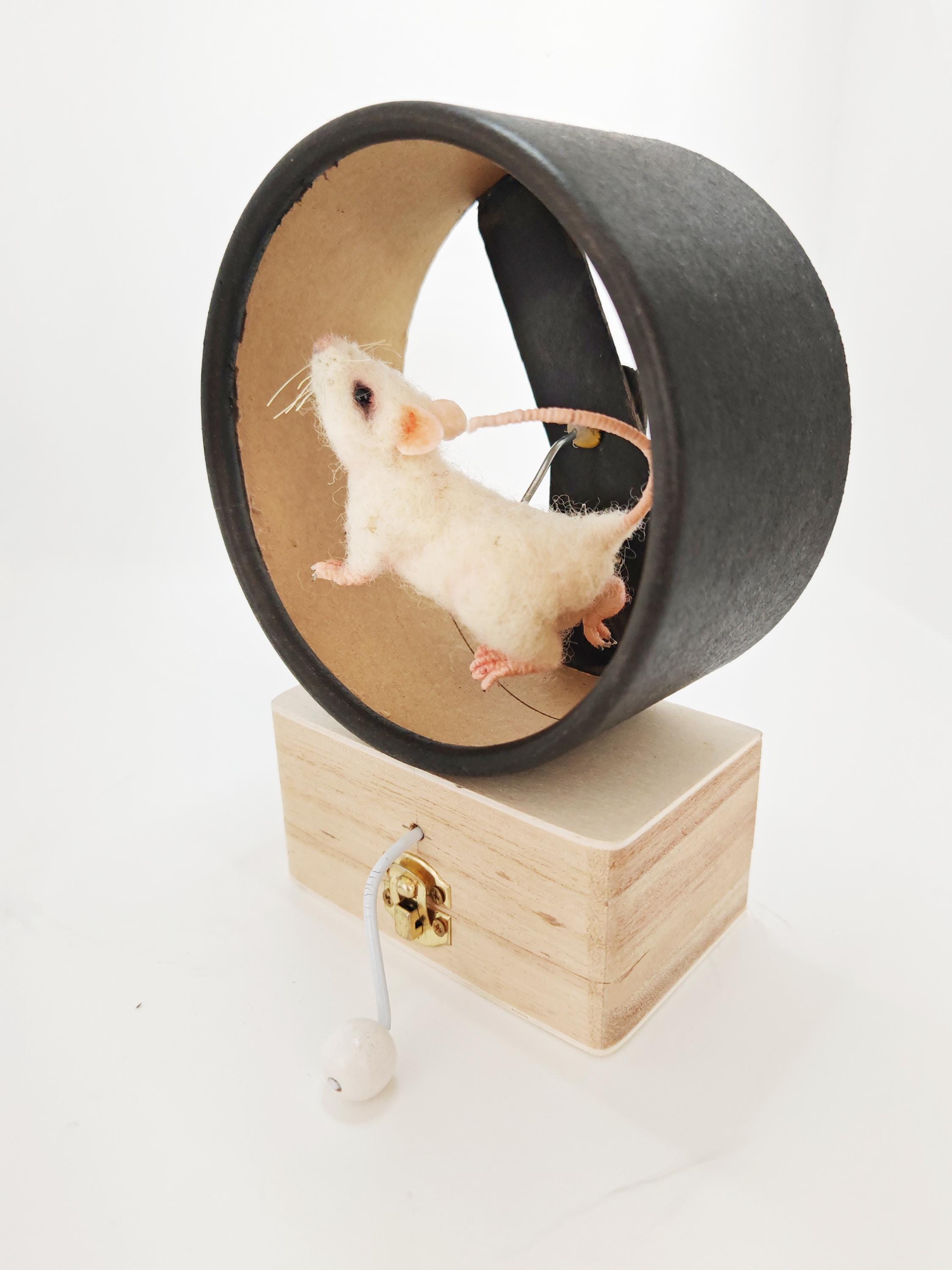 Needle-felted Mouse in Running Wheel Automata, Mechanical Automaton ...