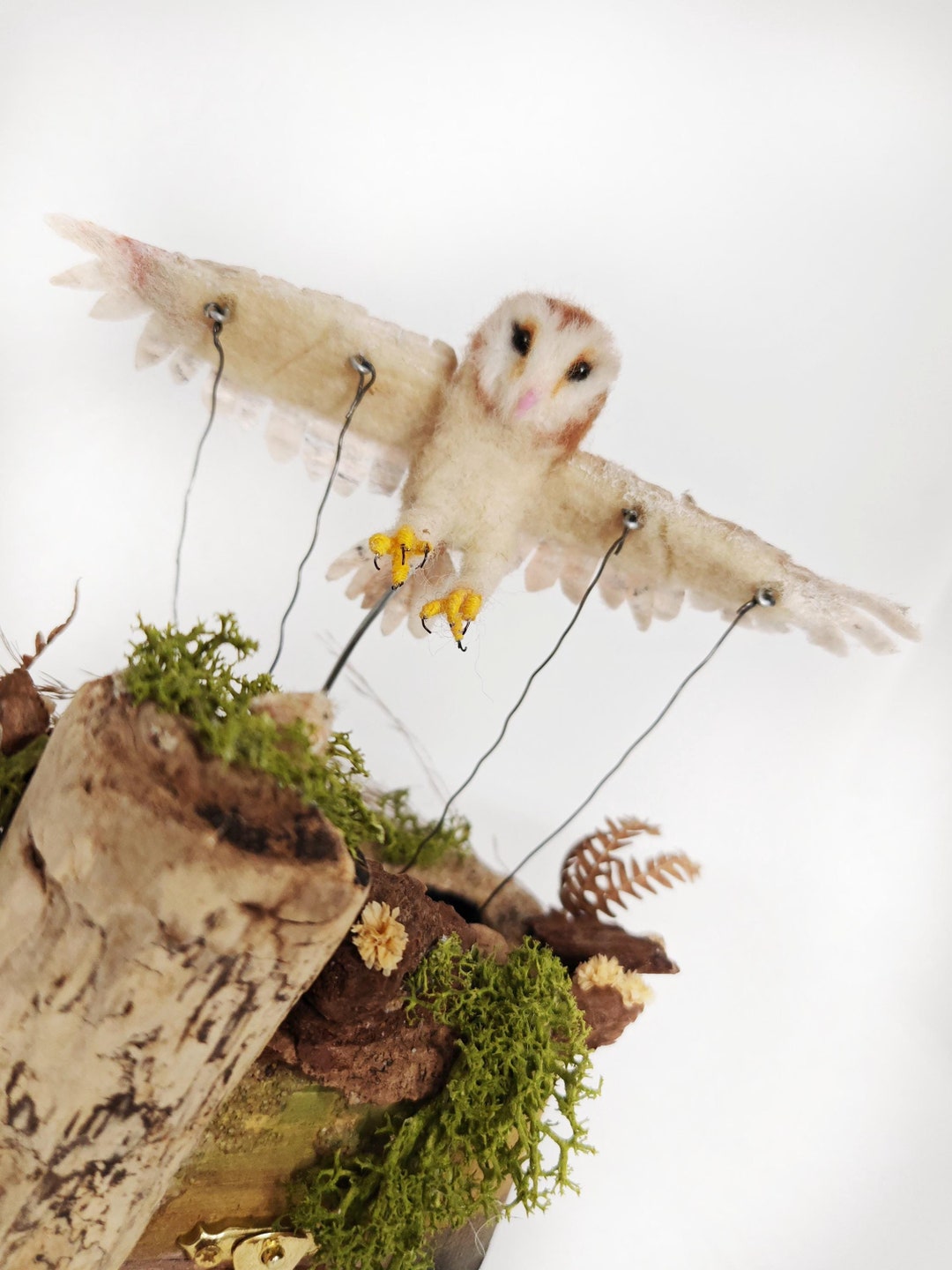Needle Felted Flying Barn Owl Automaton With Hiding Mouse – Mechanical ...
