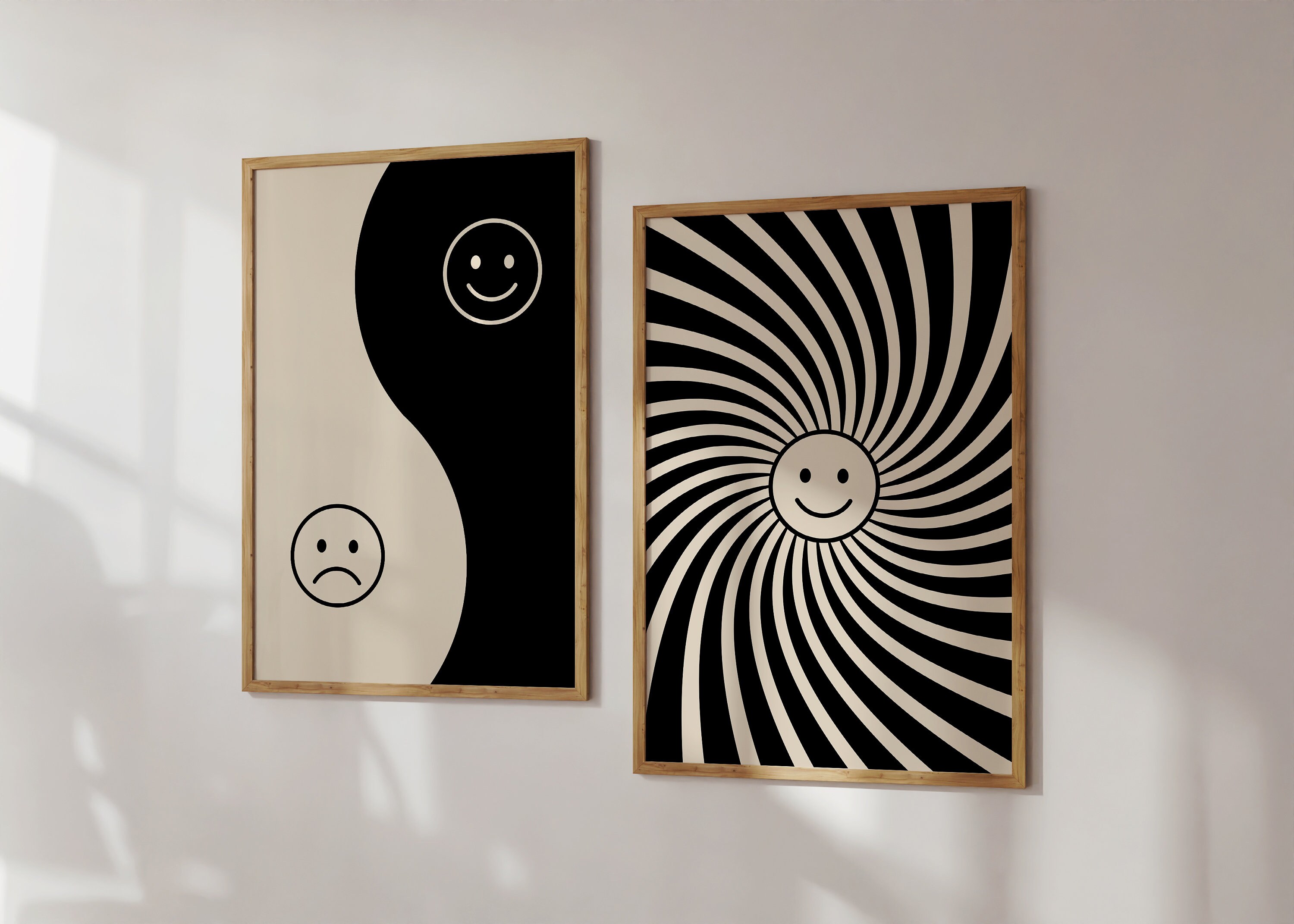 Smiley Black and White Bundle Poster Happy Sad Face Yin Yang - Etsy