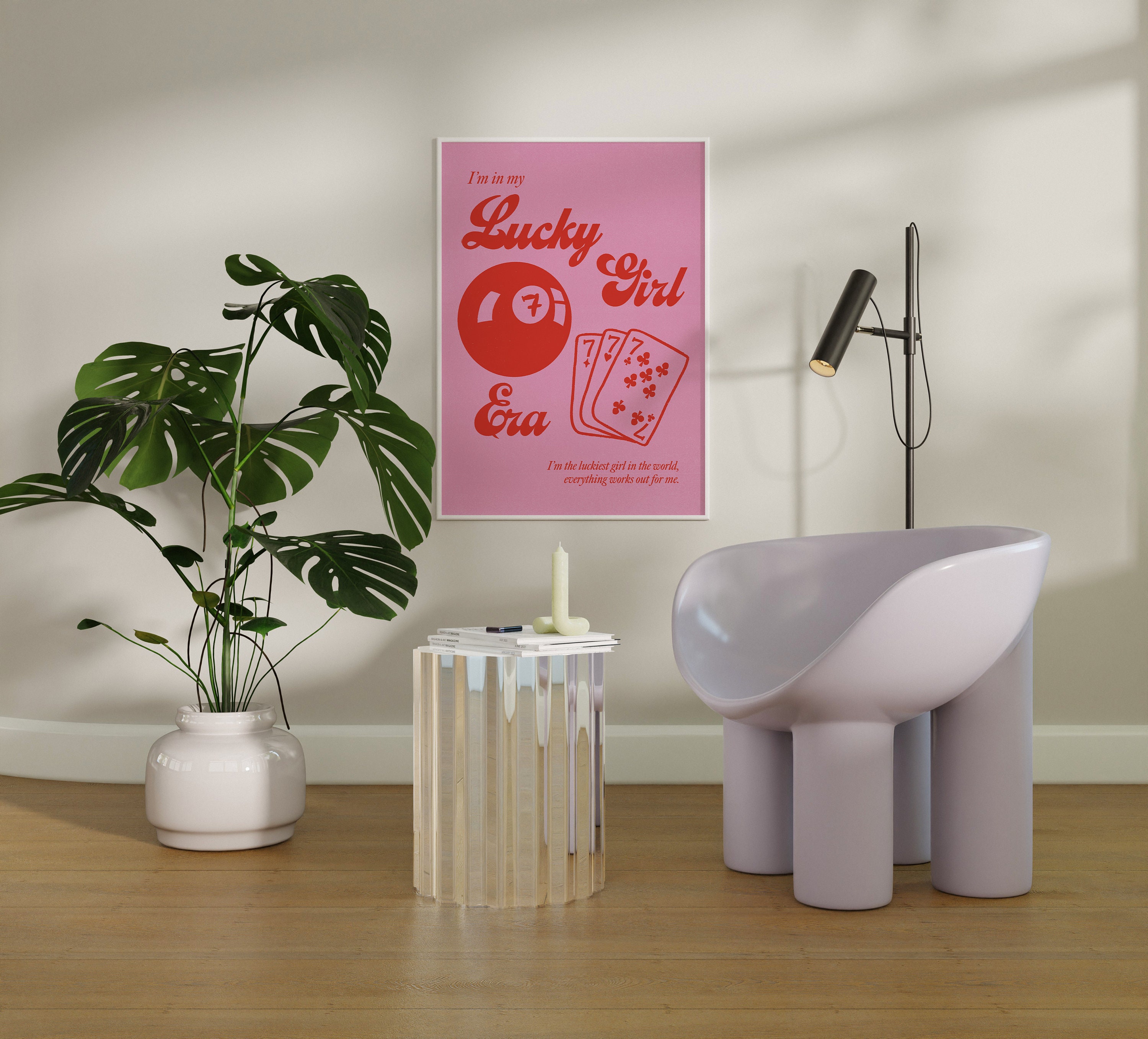Inspiring Lucky Girl Era Digital Print | Mantra Angel Number Typography ...