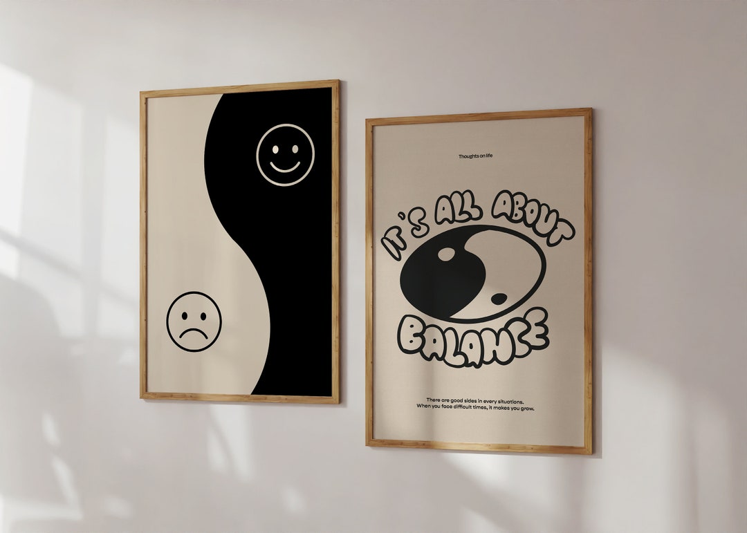Yin Yang Bundle Poster | Smiley Happy Sad Face Wall Art | Minimalist ...