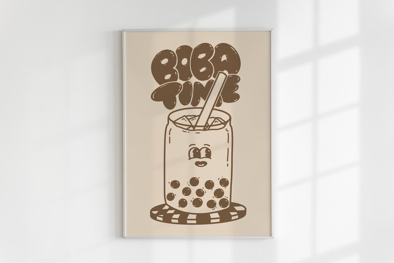 Boba Coffee Cozy Printable Wall Decor | Brown Bubble Tea Drink Poster ...