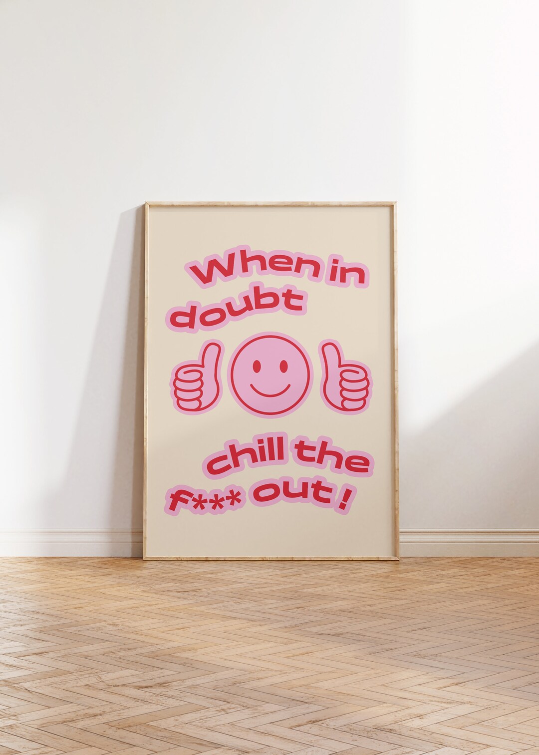 Funny Smiley Face Print: Chill Out Poster, Pink Red Decor (digital ...