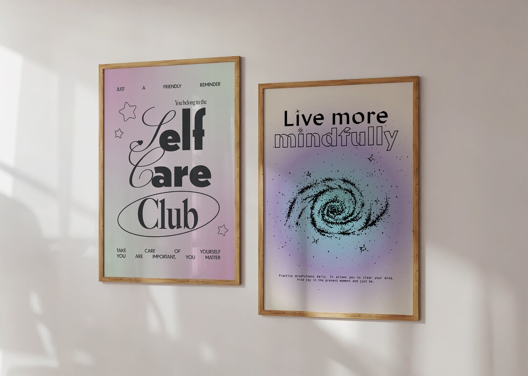 Self Care Club Mantra Digital Print Cozy Celestial Stars Love Wall Art Typography Poster Design ...