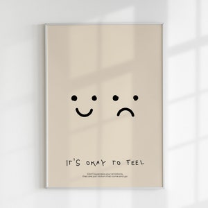 Printable Minimalist Happy Sad Face Wall Art L Poster Print Decor ...