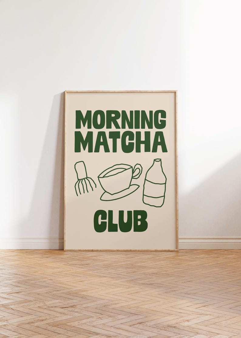 Morning Matcha Club Poster - Digital Download | Matcha Aesthetic Wall ...