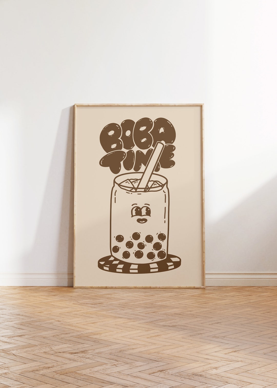 Boba Coffee Cozy Printable Wall Decor | Brown Bubble Tea Drink Poster ...