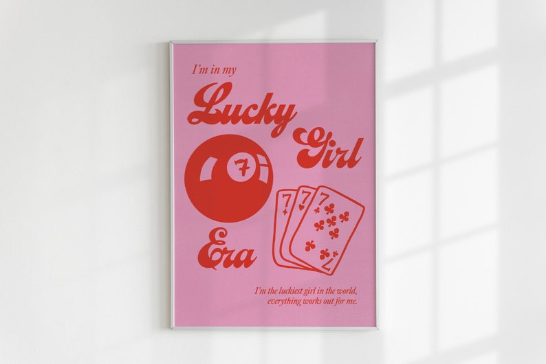 Inspiring Lucky Girl Era Digital Print | Mantra Angel Number Typography ...