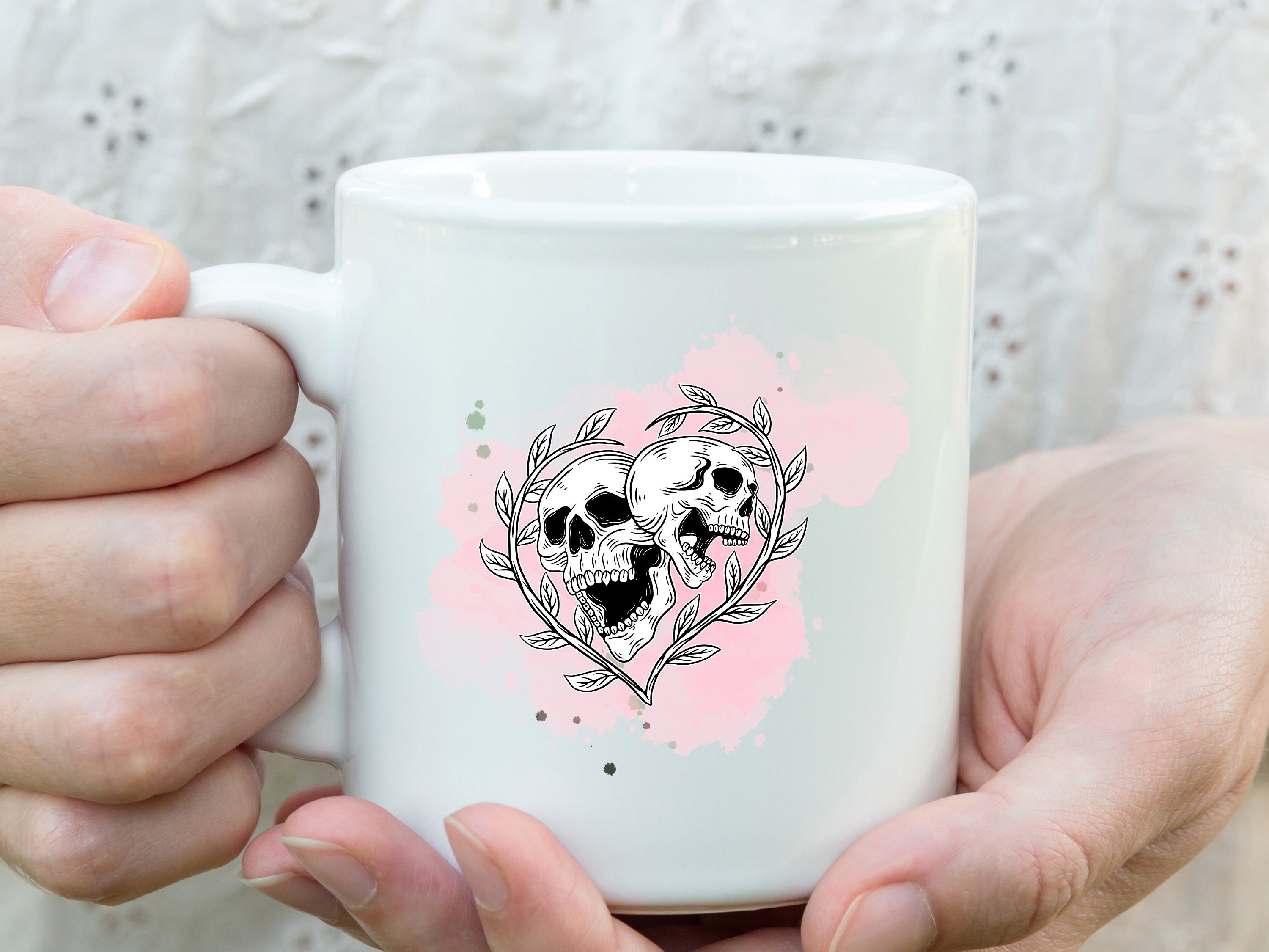 Two Skull Lovers in Heart Frame Svg & Png Files Skull Svg - Etsy