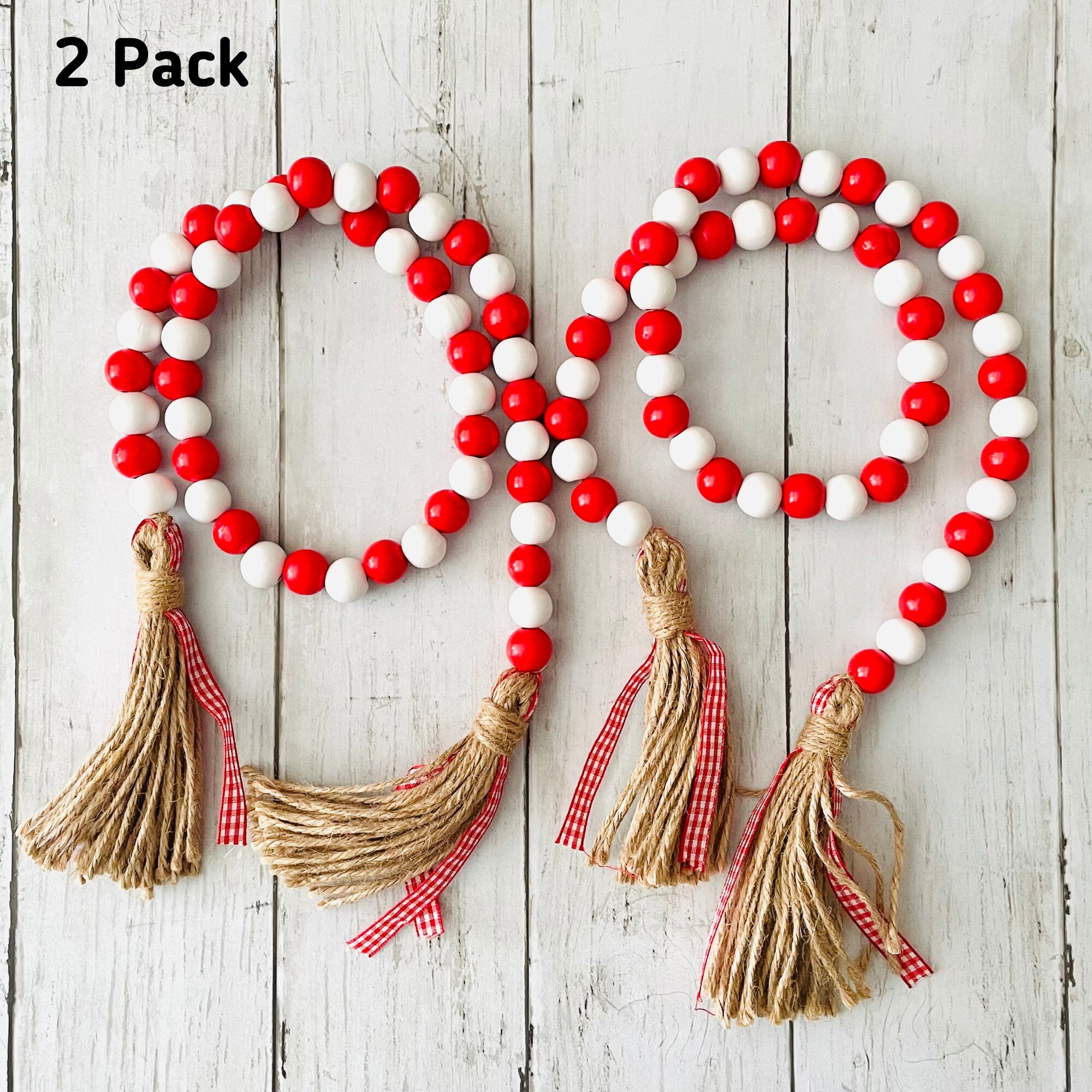 Wood Bead Garland Red and White Wood Bead Garland Valentines Day ...