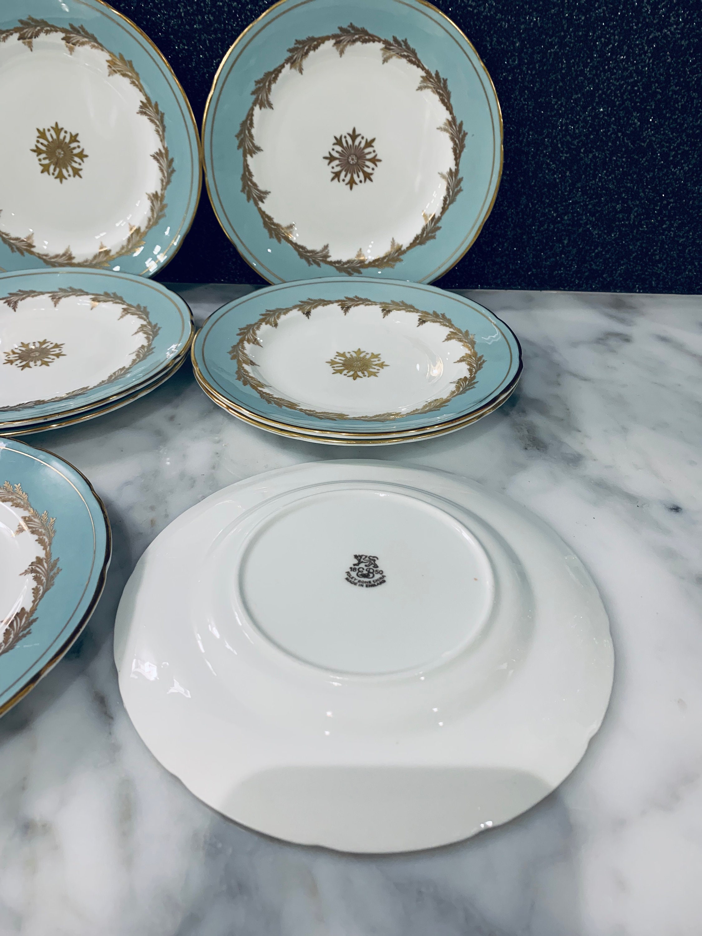 Vintage Foley Turquoise Plates With Gold Accents - Etsy