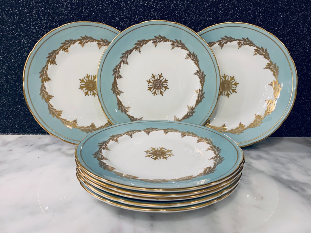 Vintage Foley Turquoise Plates With Gold Accents - Etsy