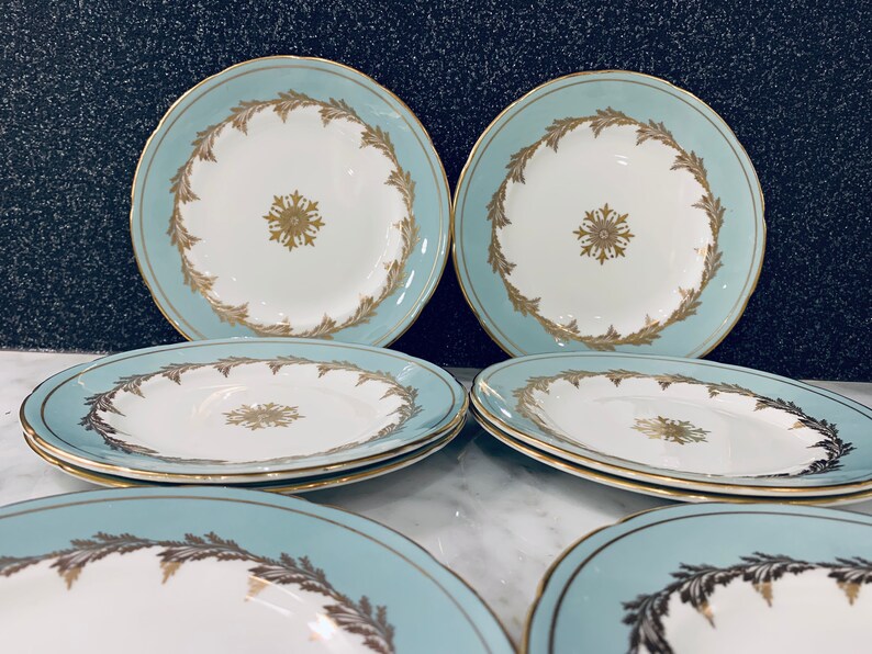 Vintage Foley Turquoise Plates With Gold Accents - Etsy