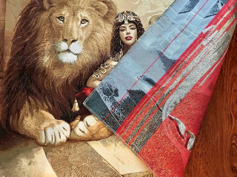 Cleopatra Tapestry for Framing: Egyptian Queen With Lion, Jacquard ...