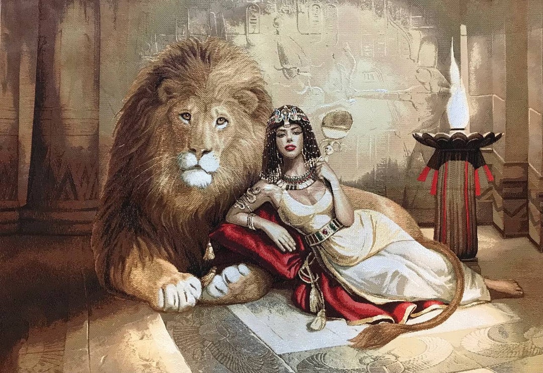 Cleopatra Tapestry for Framing: Egyptian Queen With Lion, Jacquard ...