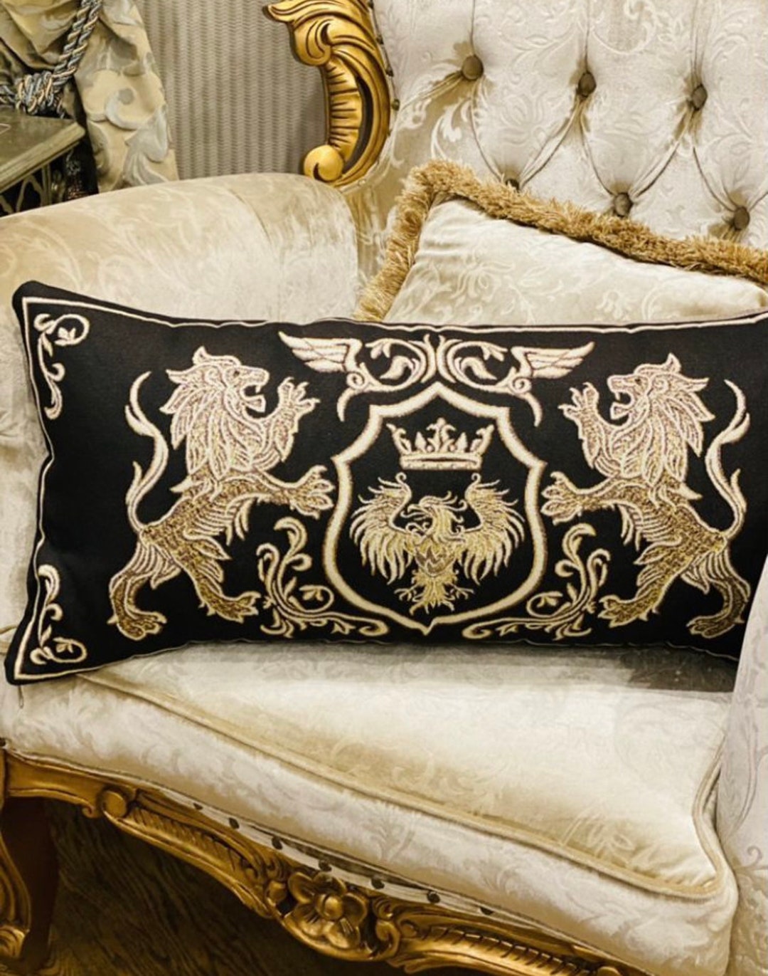 Medieval Style Tapestry Pillow Cover "coat of Arms Lions"12*25 (32 Cm ...