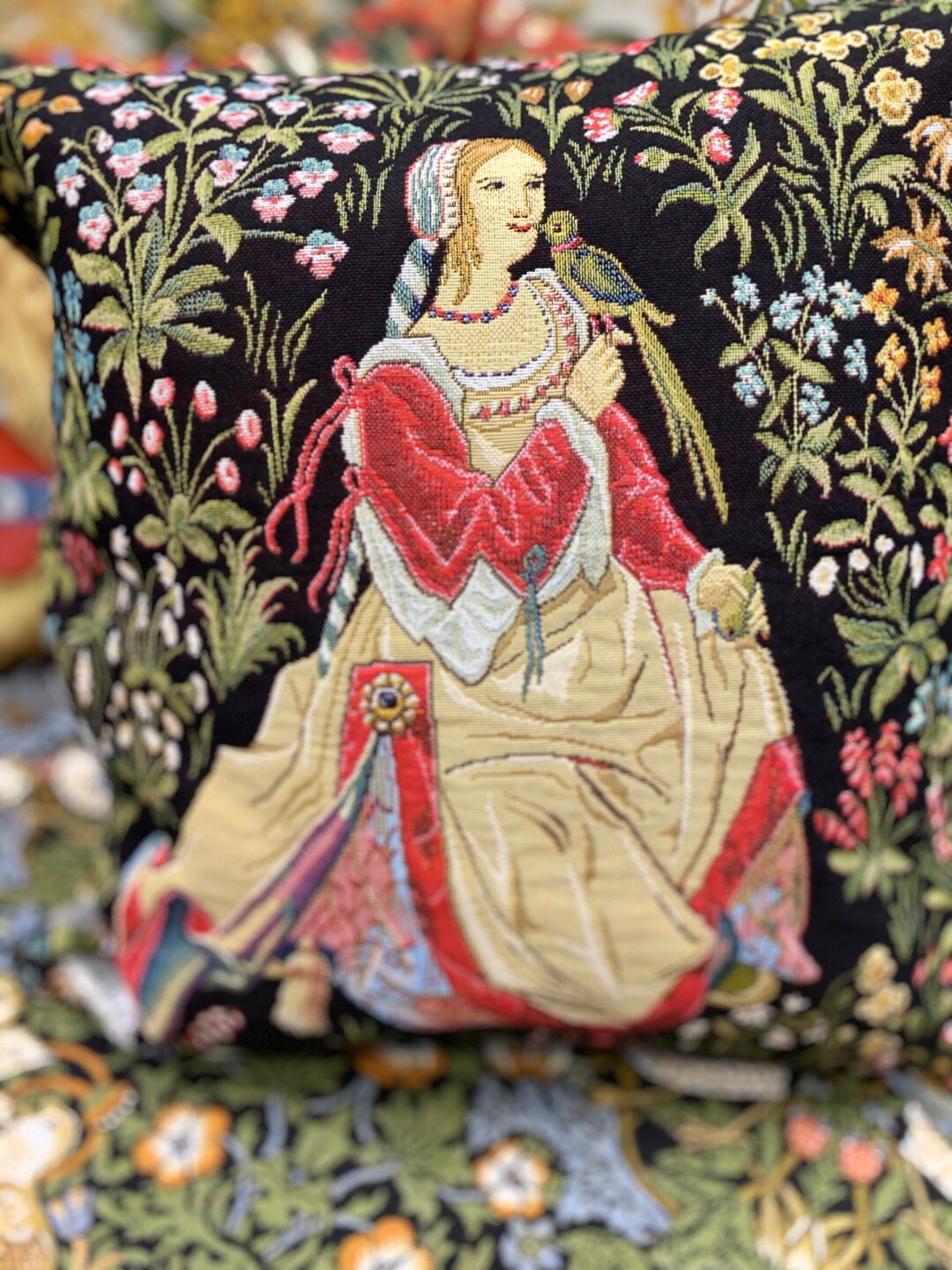 Medieval Style Tapestry Pillow Cover "portrait of a Beautiful Lady"18* ...