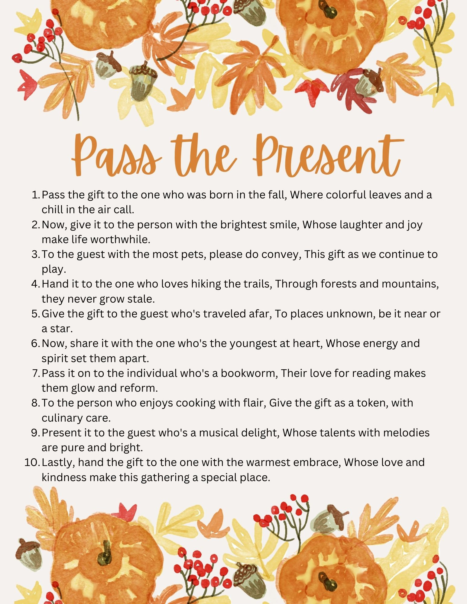 Thanksgiving Game Download, Printable Pass the Present Game, Editable ...