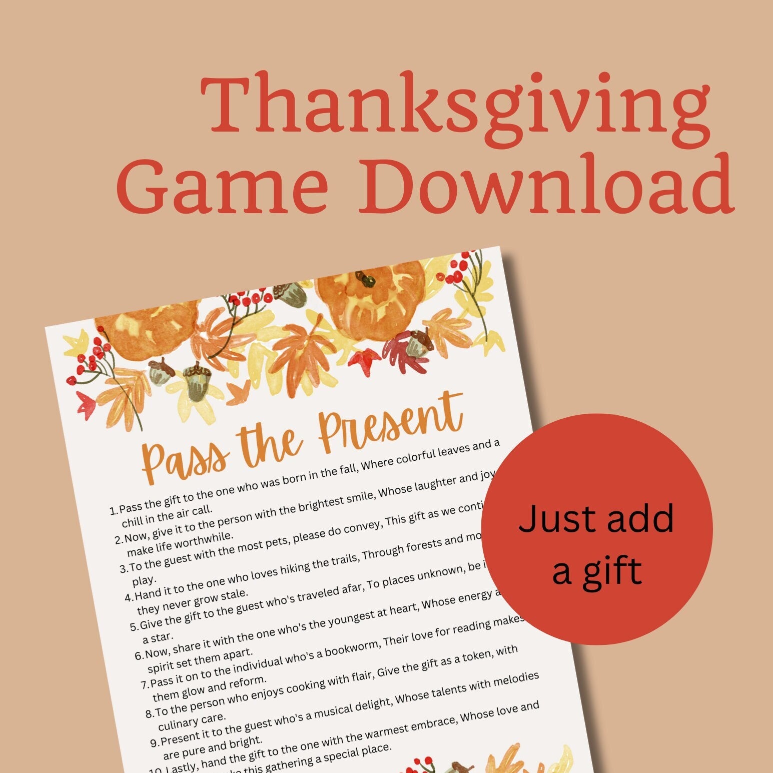 Thanksgiving Game Download, Printable Pass the Present Game, Editable ...