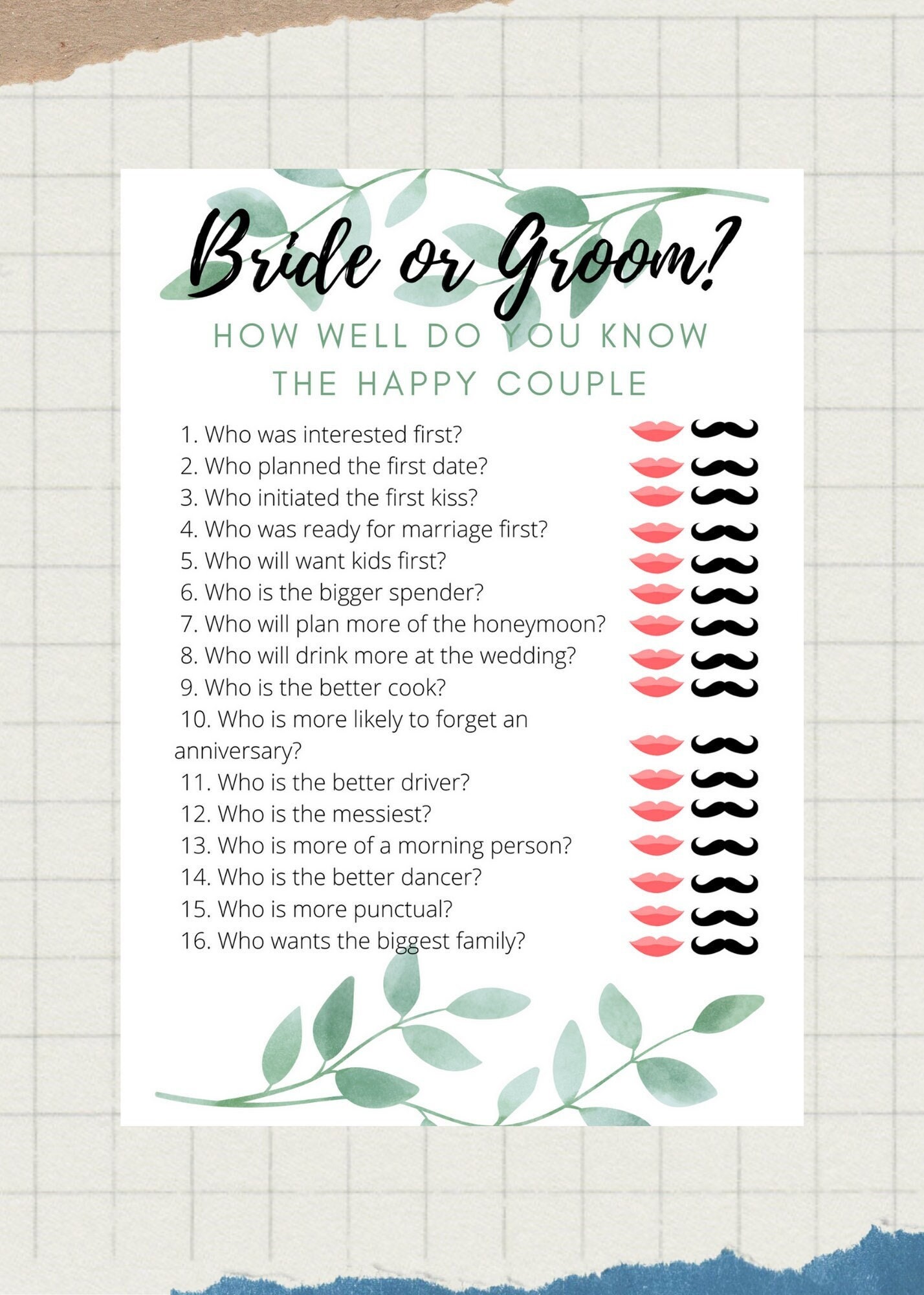 Bride or Groom Trivia Game, Wedding Trivia, Bridal Shower Game ...