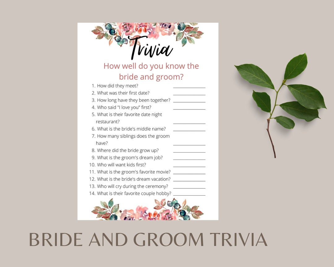 Bride and Groom Trivia, Printable Game Download, Bridal Shower Game ...