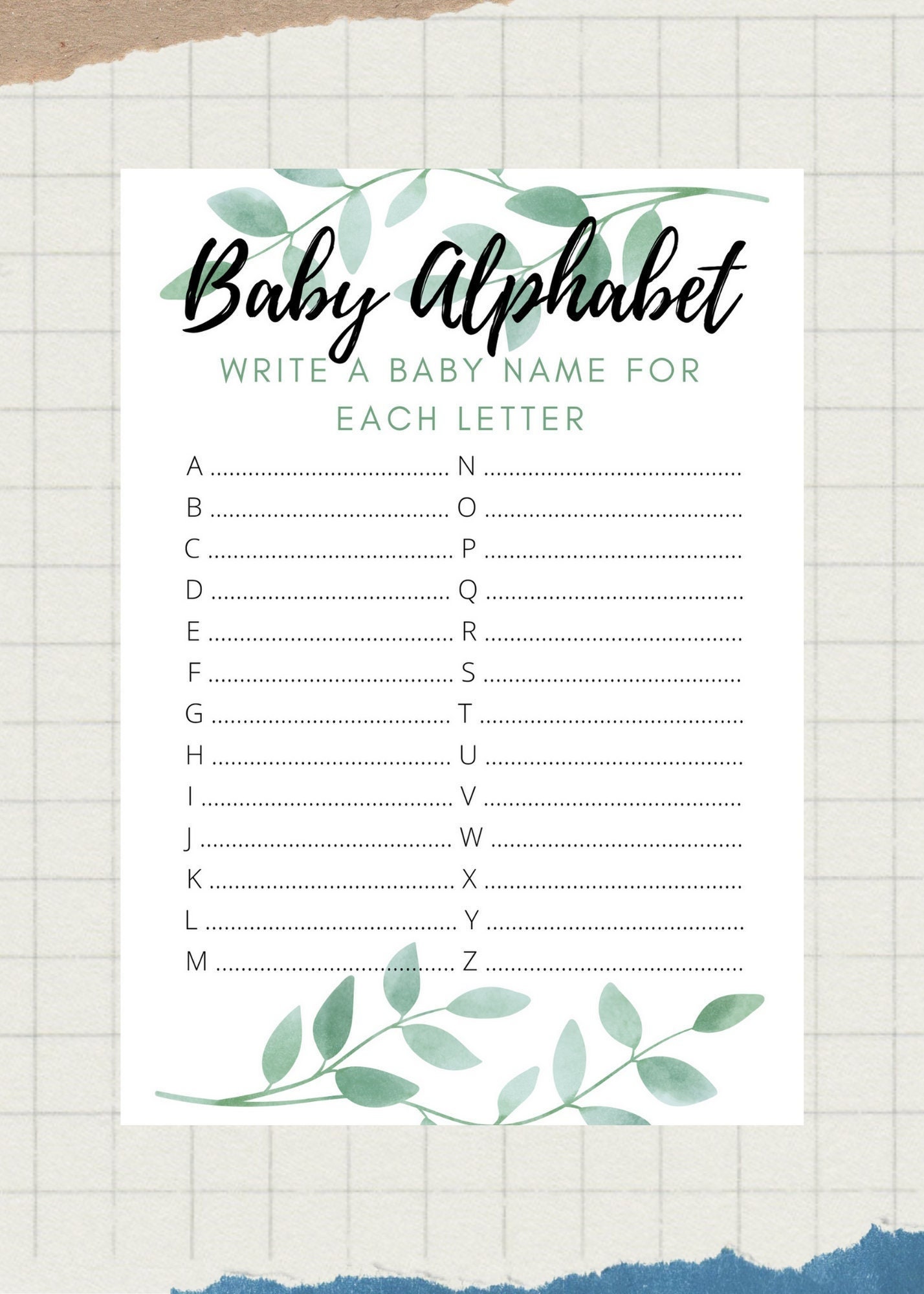 Fun Baby Shower Game, Alphabet Game Download - Etsy