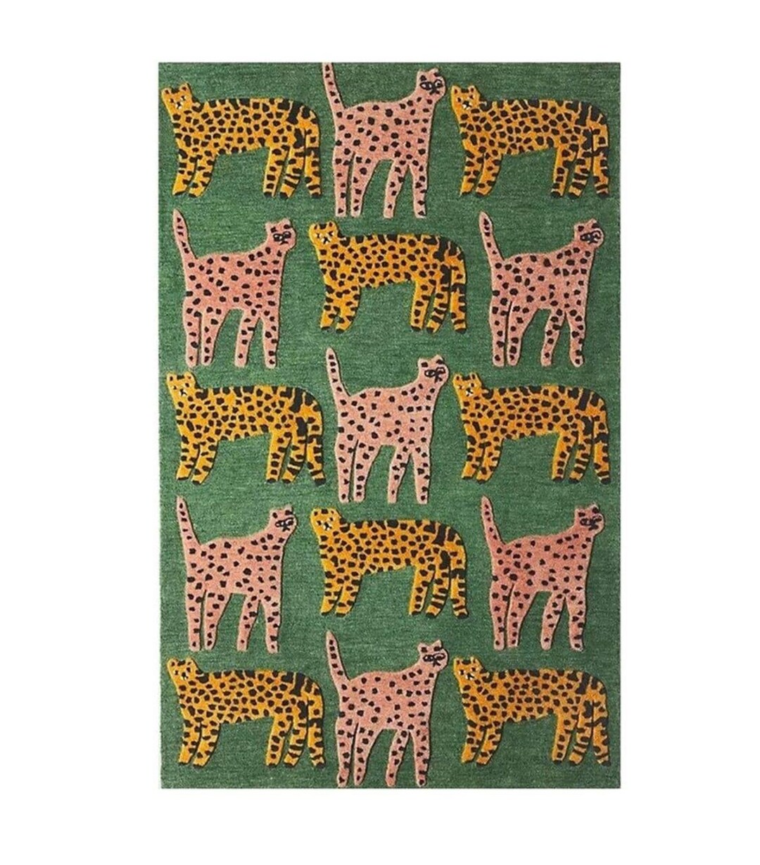 Yellow and Black Tufted Cheetah Rug Running Cheetah Rug Hand Tufted ...