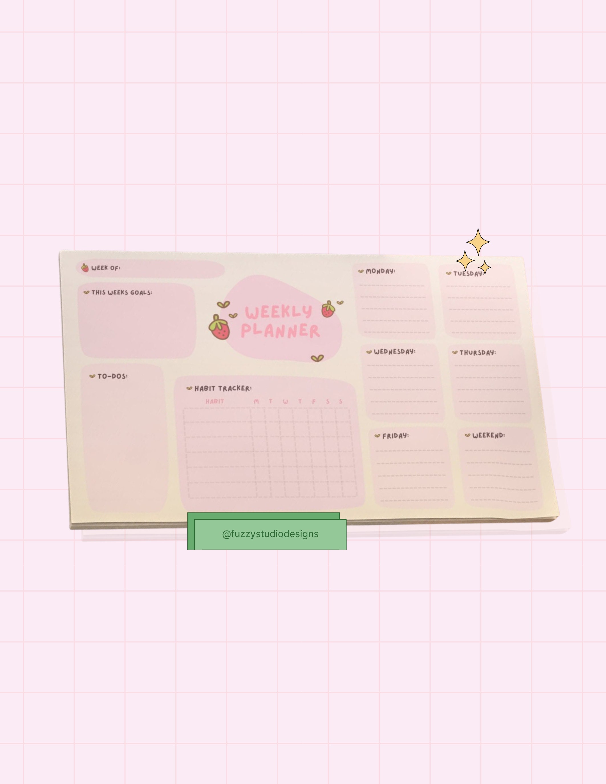 Cute Pink Strawberry Weekly Planner Notes Post-it Note Pads, 10x6 ...