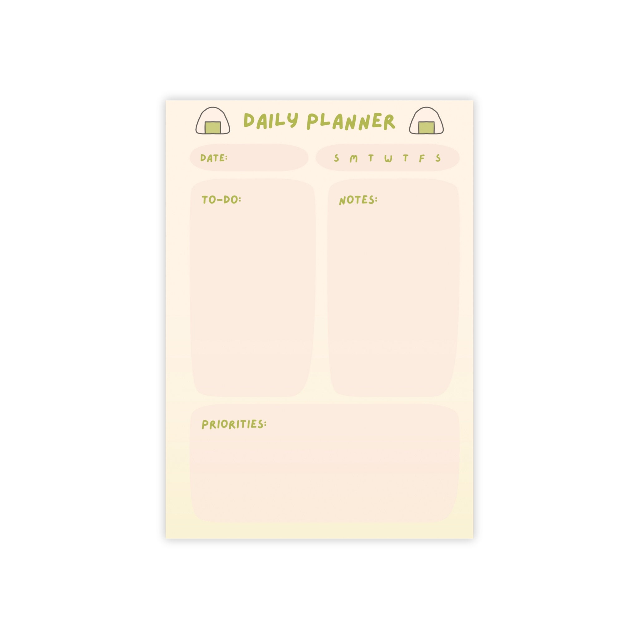 Cute Green & Beige Kawaii Onigiri Daily Planner Notes Post-it Note Pads ...