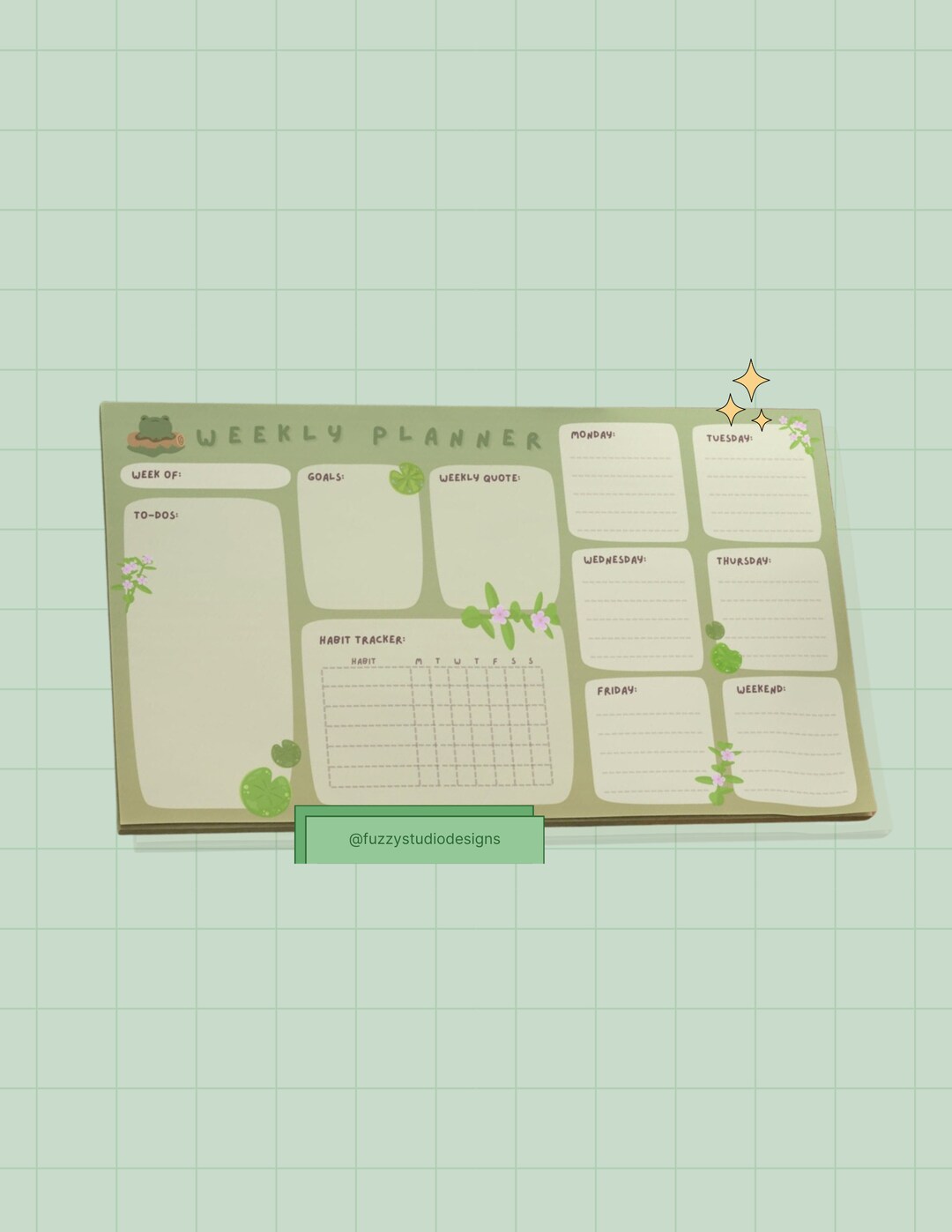 Cute Green Froggy Weekly Planner Notes Post-it Note Pads, 10x6 Notepad ...