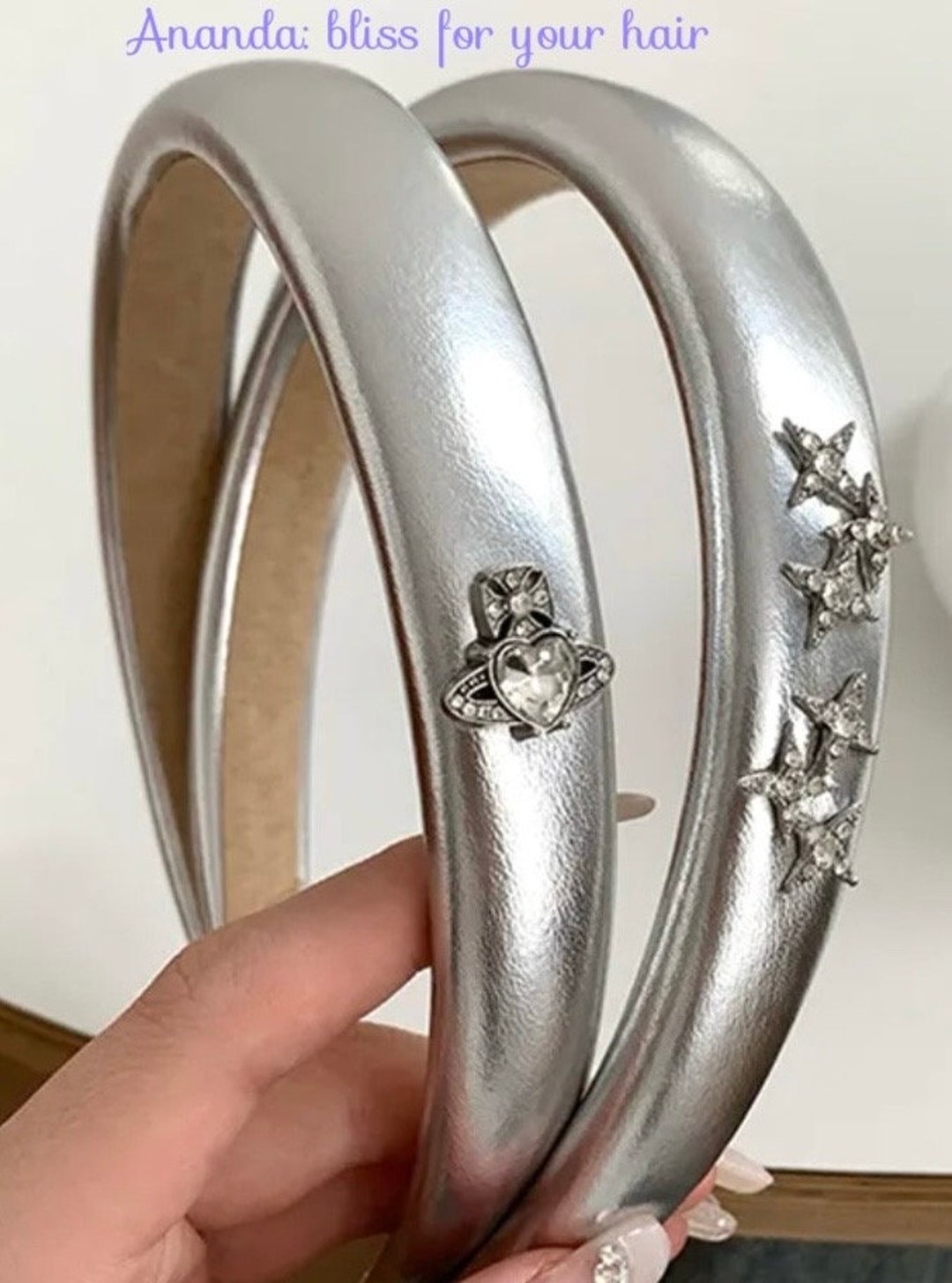 Stars or Diamonds Silver Gem Headband, Metal Embellished Faux Leather ...