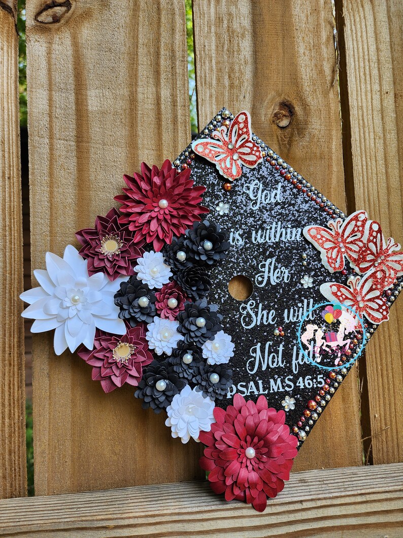 Graduation Cap Topper Red White and Black, Graduation Personalized ...