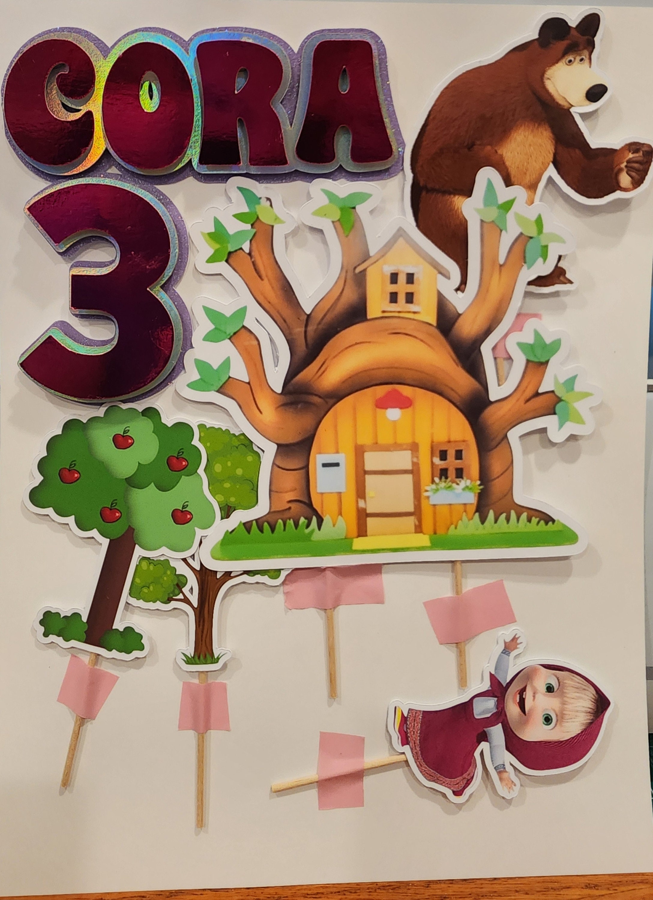 Masha and the Bear Cake Topper, Girl and Tree House Theme Party, Bear ...