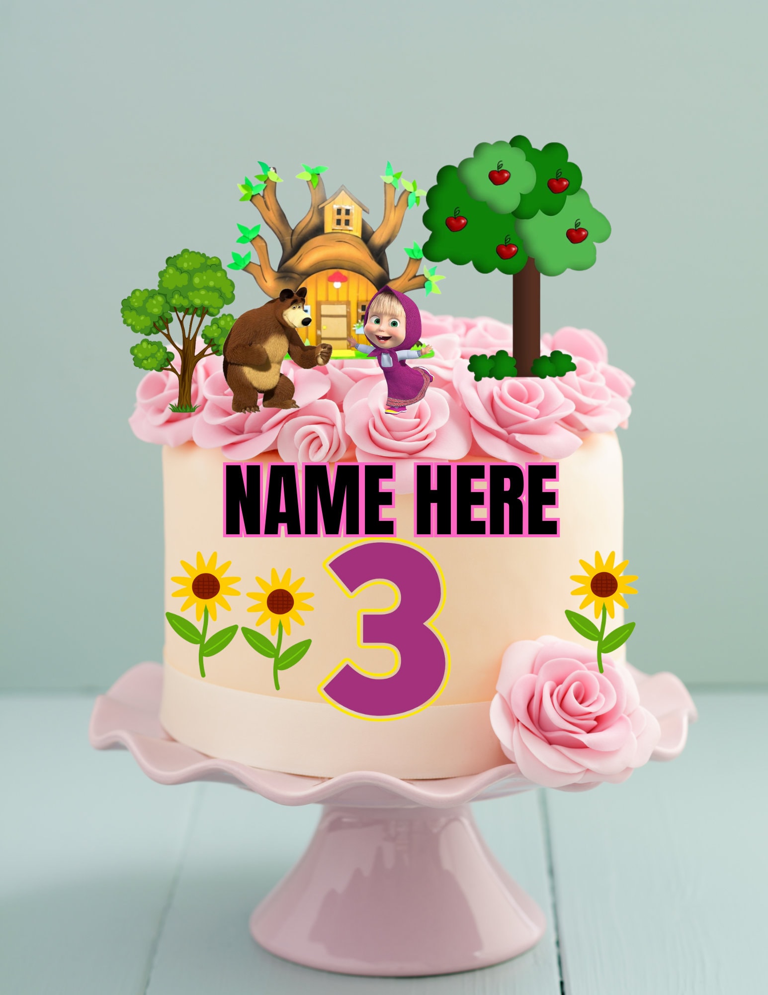 Masha and the Bear Cake Topper, Girl and Tree House Theme Party, Bear ...
