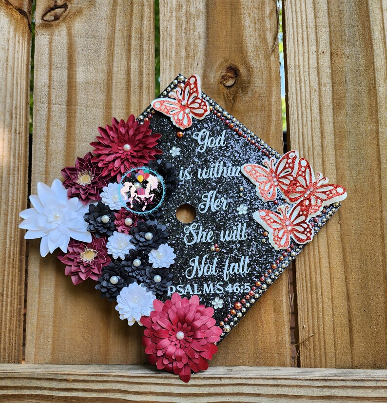 Graduation Cap Topper Red White and Black, Graduation Personalized ...