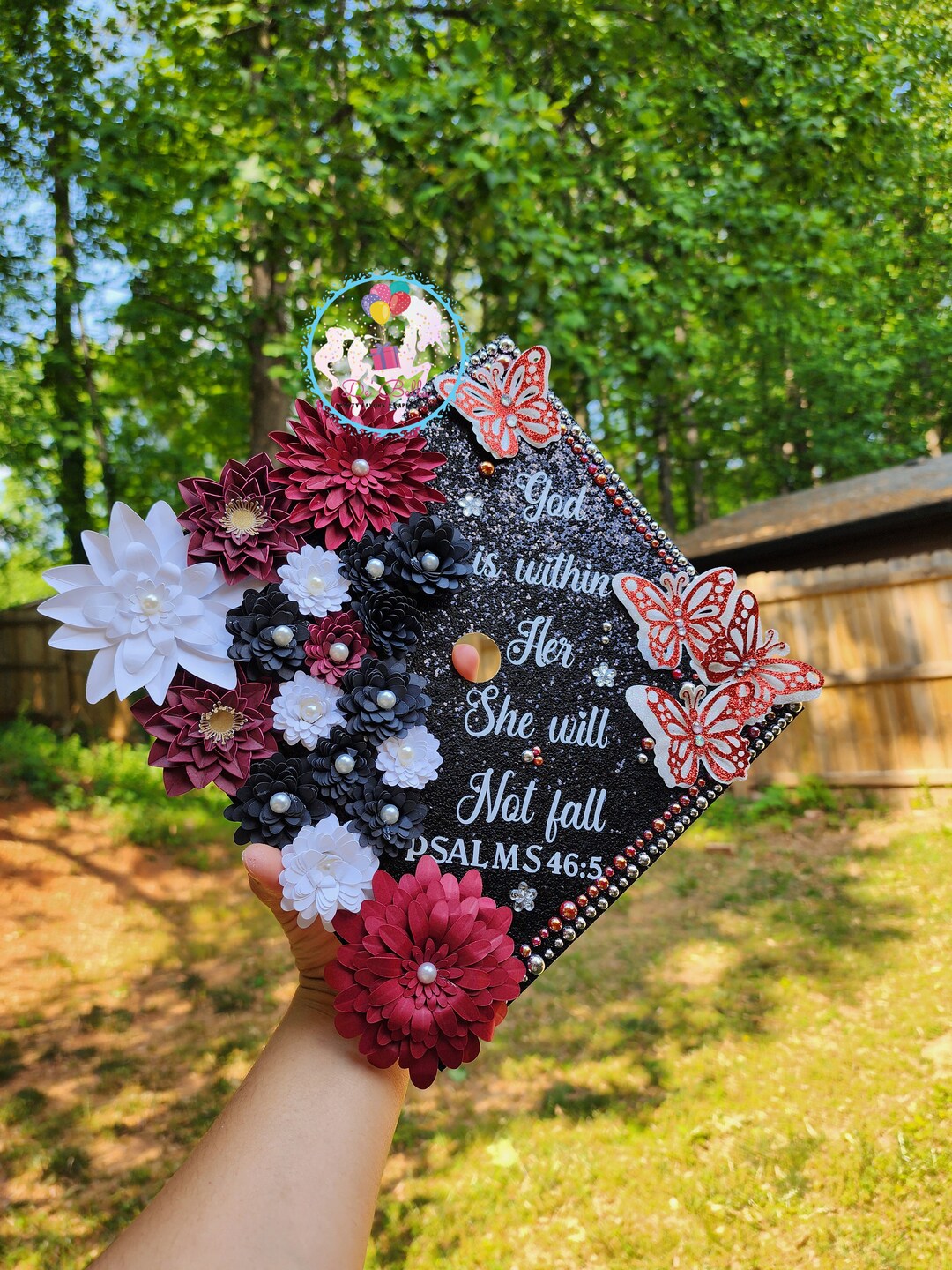 Graduation Cap Topper Red White and Black, Graduation Personalized ...