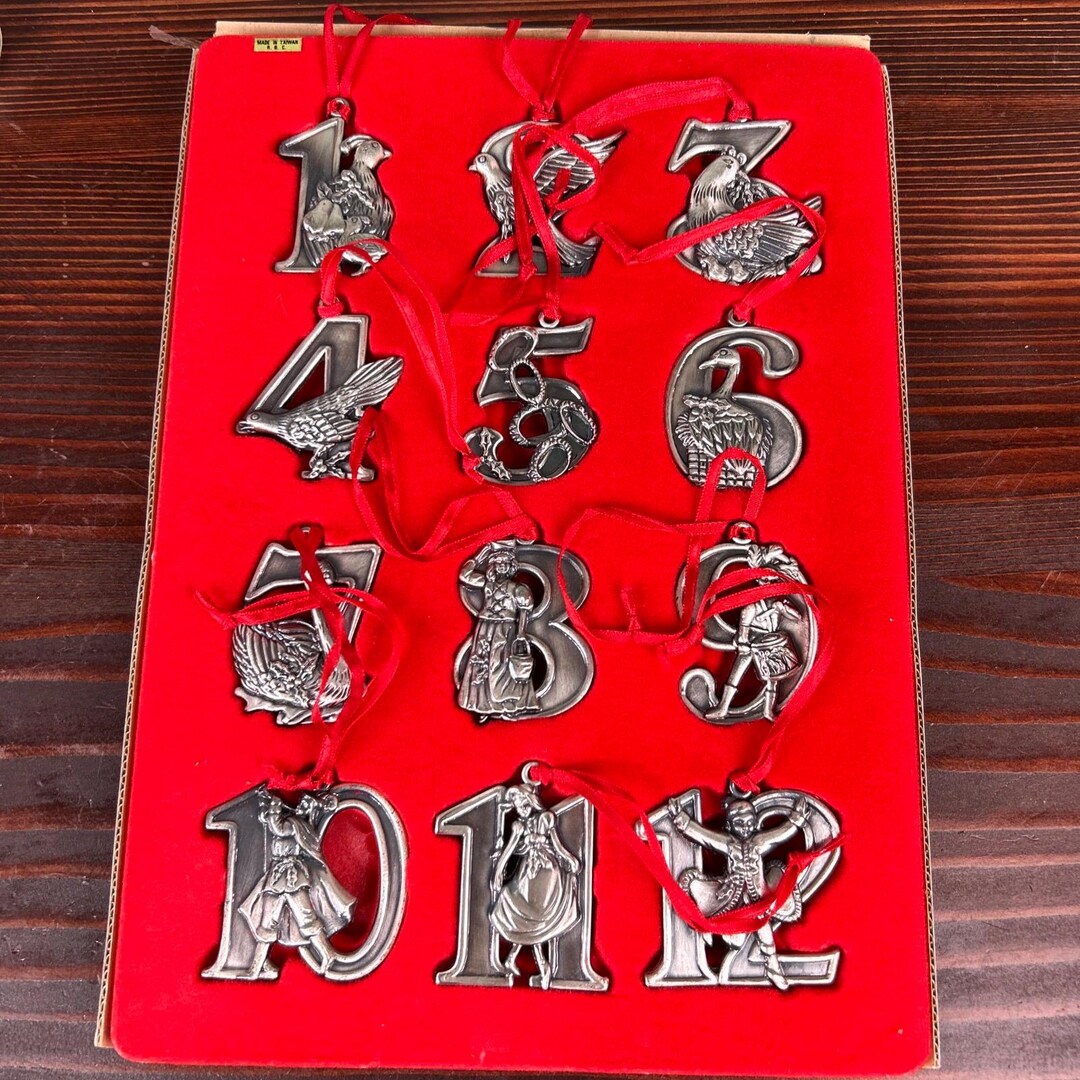 Vintage Lilllian Vernon 12 Days of Christmas Pewter Ornament Set ...