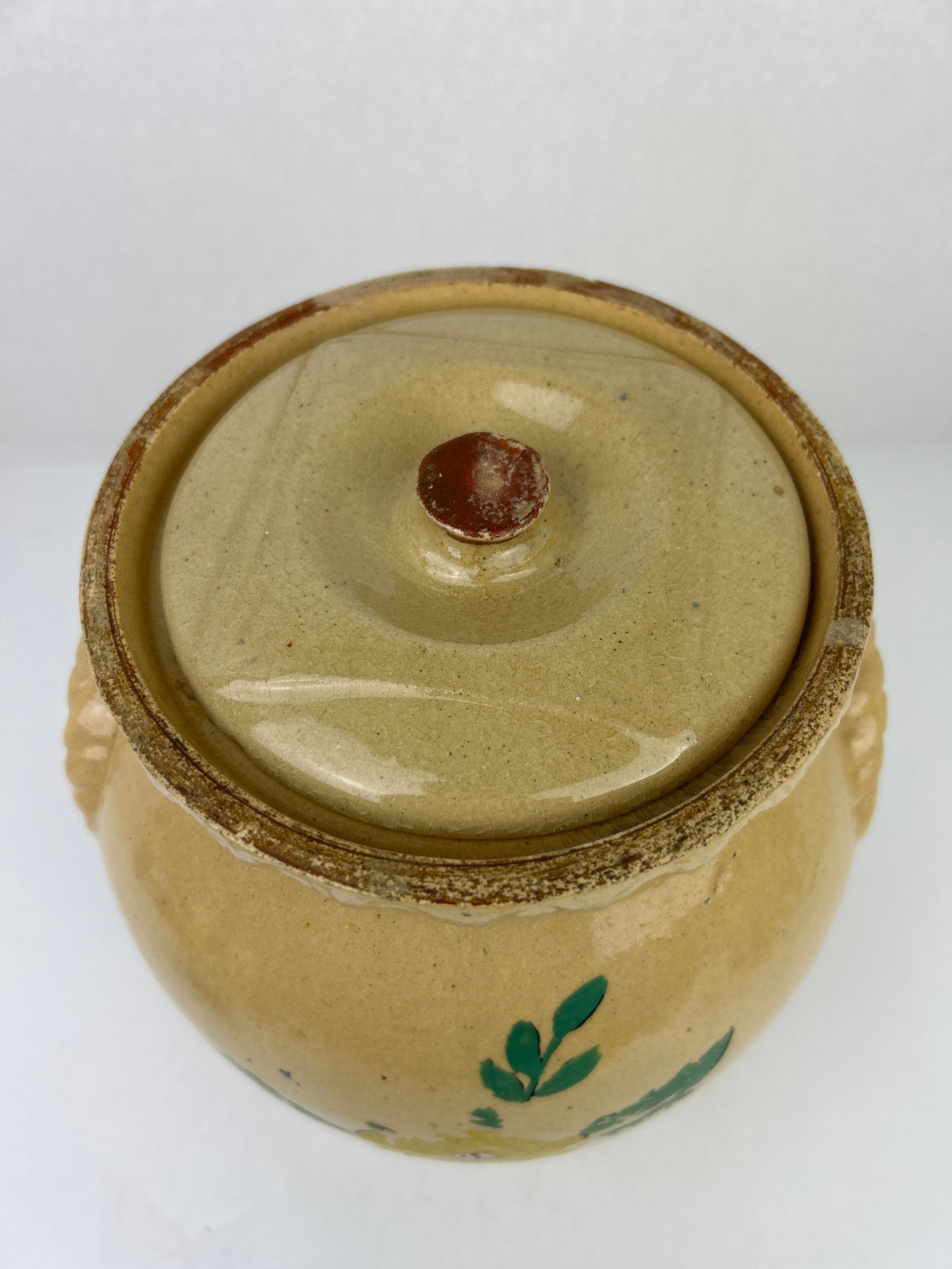 Vintage Painted Glazed Crock Cookie Jar With Lid. Light Gold Color With ...
