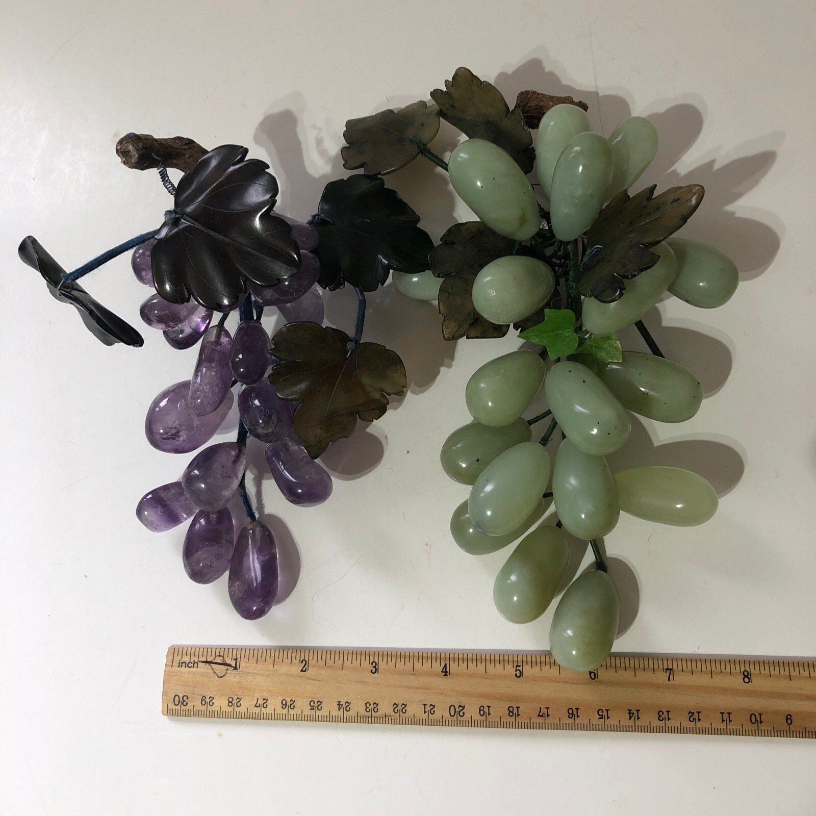 MCM Stone Grape Clusters With Jade Carved Leaves. Green and Purple Wine ...