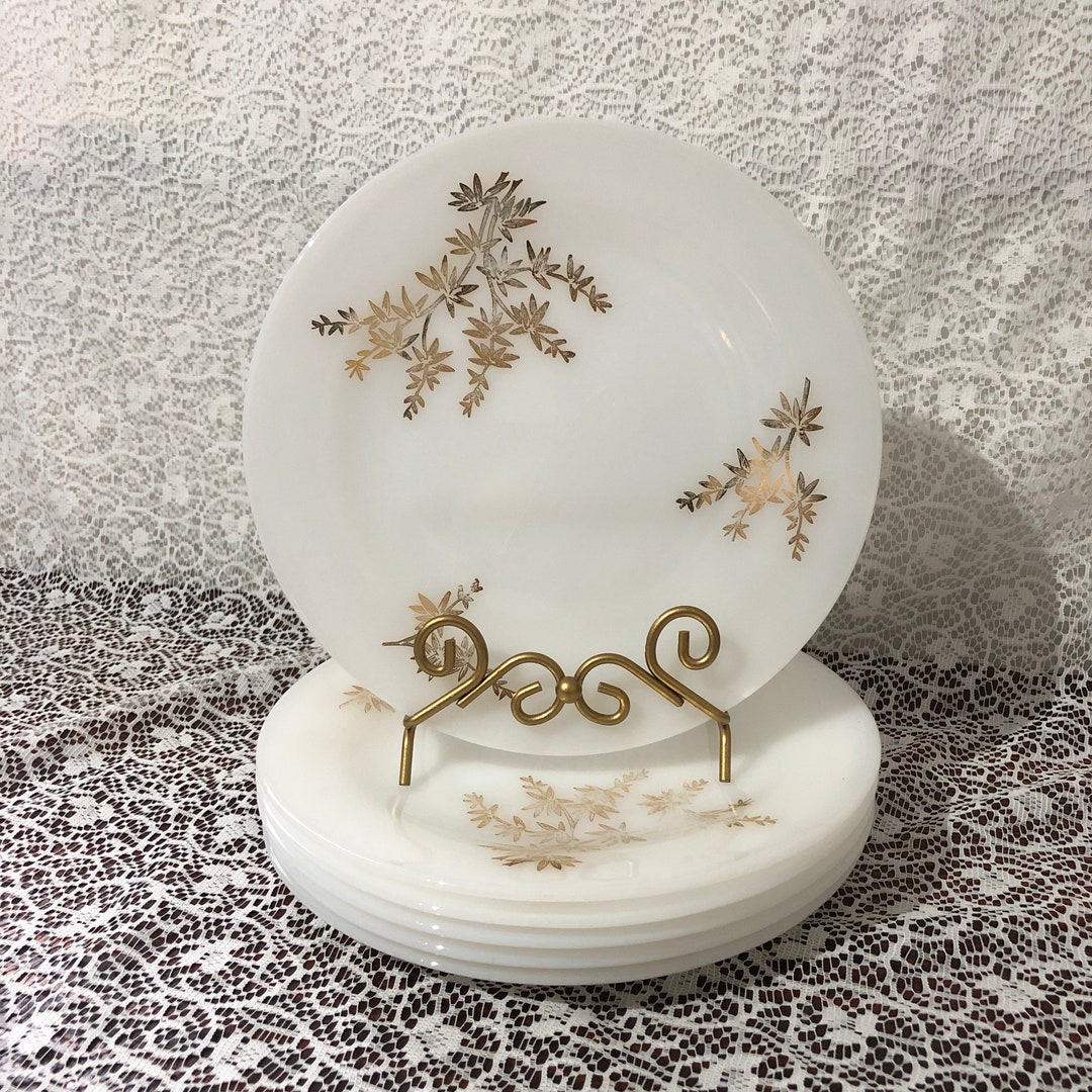 Federal Glass Milk Glass Dinner Plates. Golden Glory Pattern. Set of 6 ...