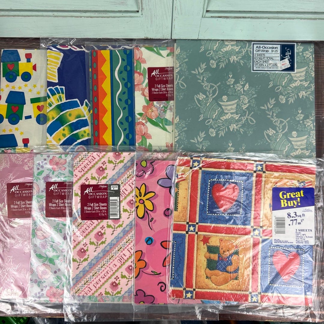 Vintage Gift Wrap. 10 Sealed Packages of Retro Flat Wrapping Paper ...