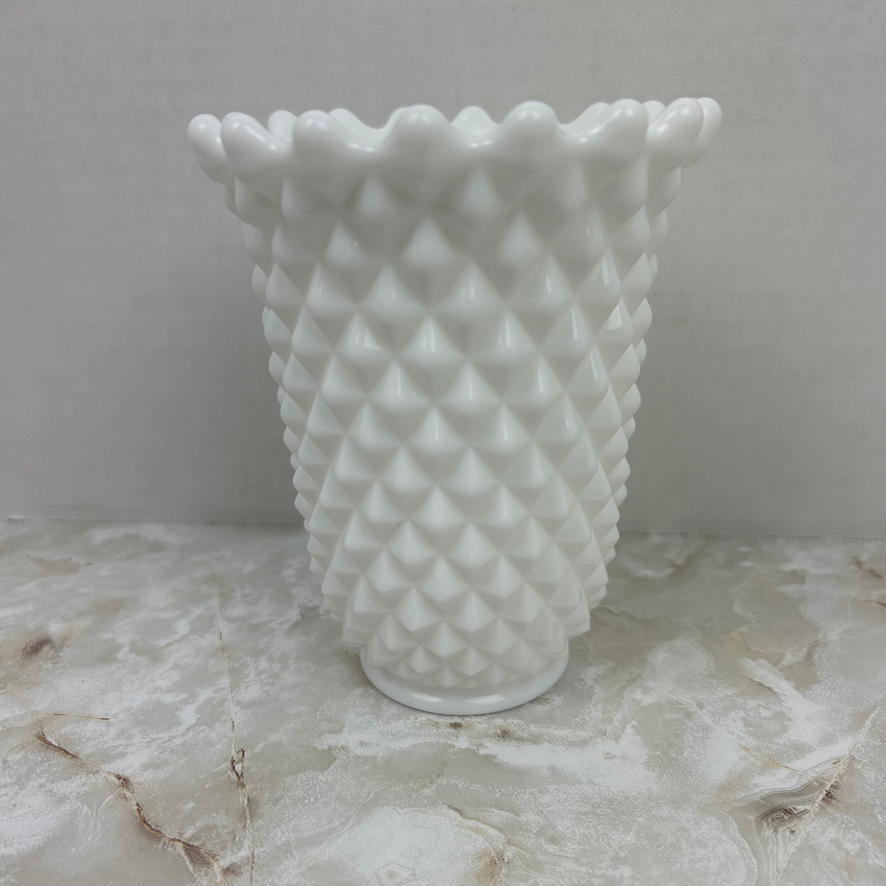 Vintage Imperial Glass White Diamond Point Vase. Granny Chic - Etsy