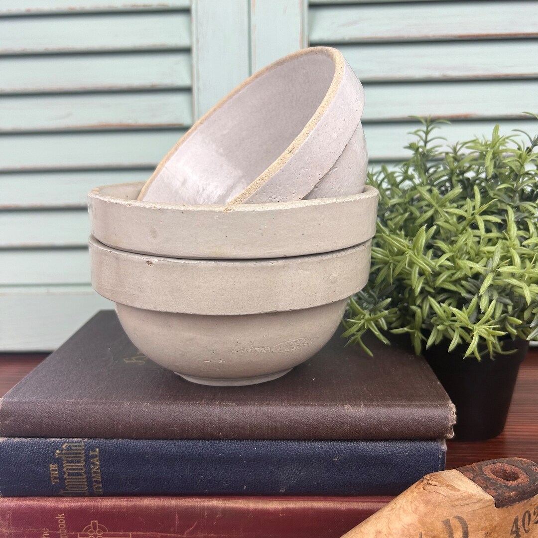 Set of 3 Vintage Stoneware Crockery Bowls. Gray, Beige, Neutral Small ...